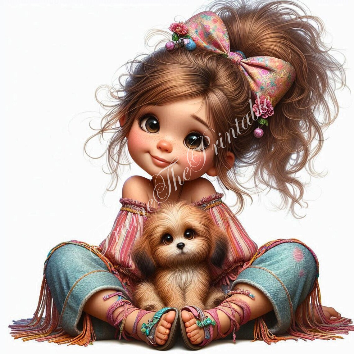 Girl With Puppy Clipart Whimsical Cute Girl With Dog Bundle Watercolour ...