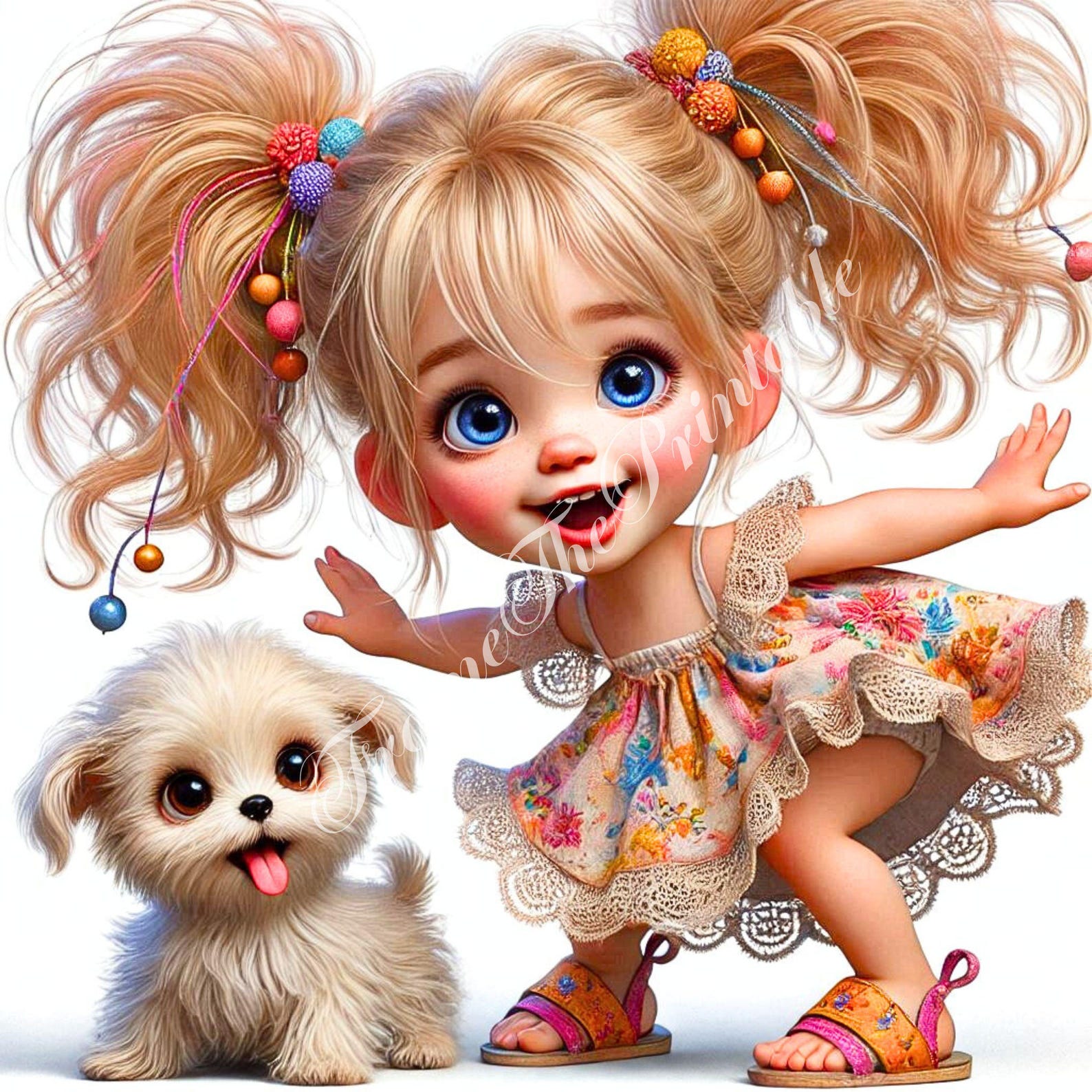 Quirky Blonde Girl With Puppy Clipart Whimsical Cute Girl and Dog ...