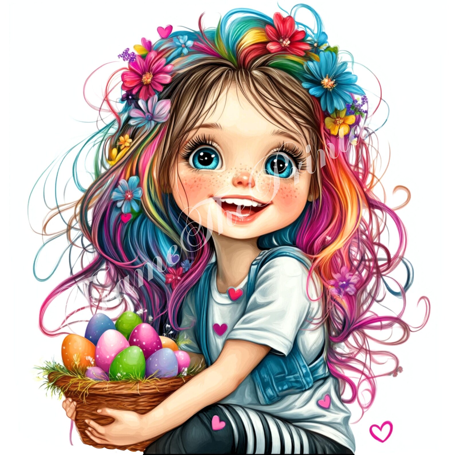 Easter Girl Clipart PNG, Cute Spring Illustration, Basket of Eggs, Girl ...