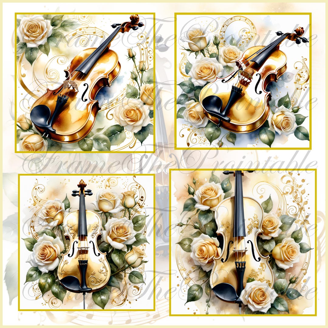 Gold Vintage Violin With Rose SVG PNG JPG 16 Picture Printable Card ...