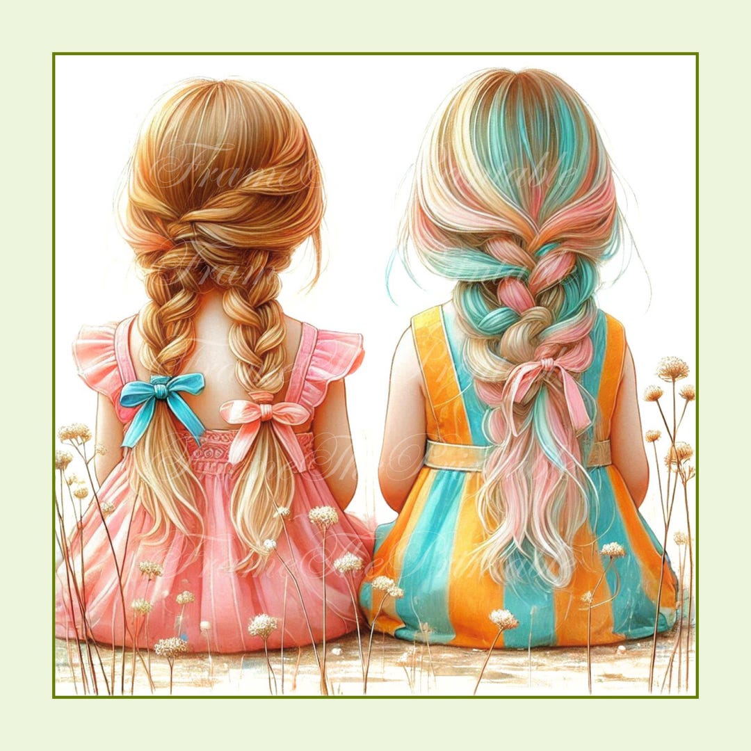 16 Cute Girls Little Best Friends Clipart High Res Watercolour JPG Junk ...