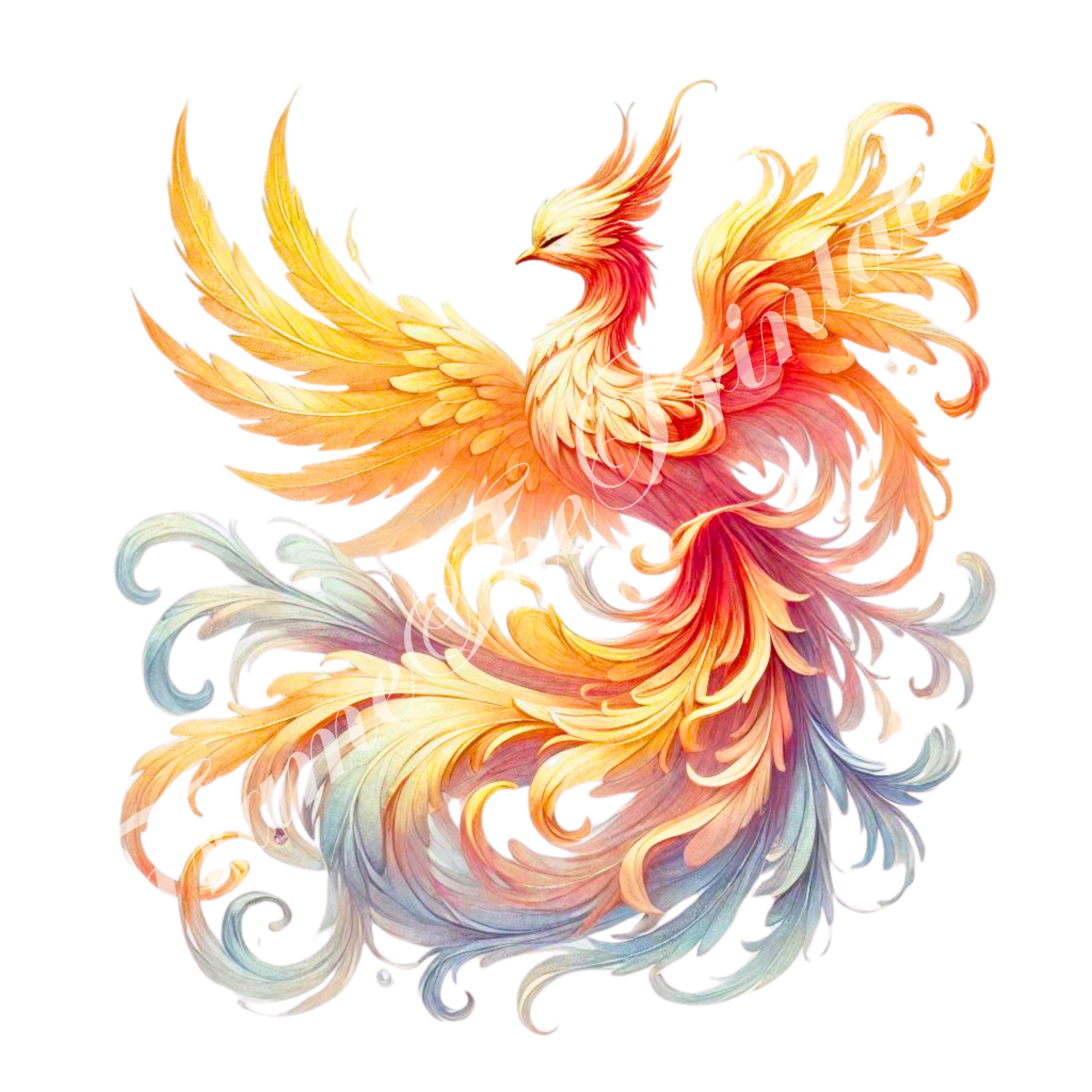 Mythological Phoenix Fire Bird Clipart Whimsical Fantasy Flame Bird ...