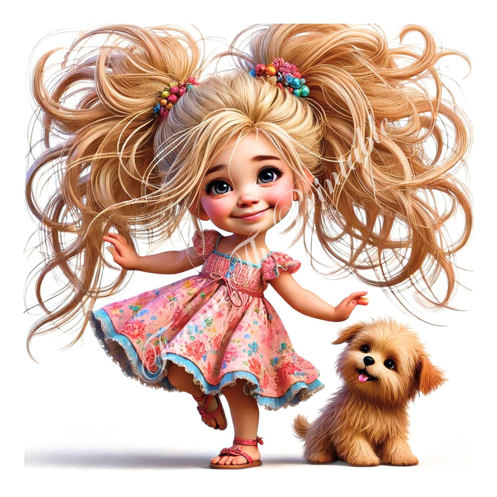 Quirky Blonde Girl With Puppy Clipart Whimsical Cute Girl and Dog ...