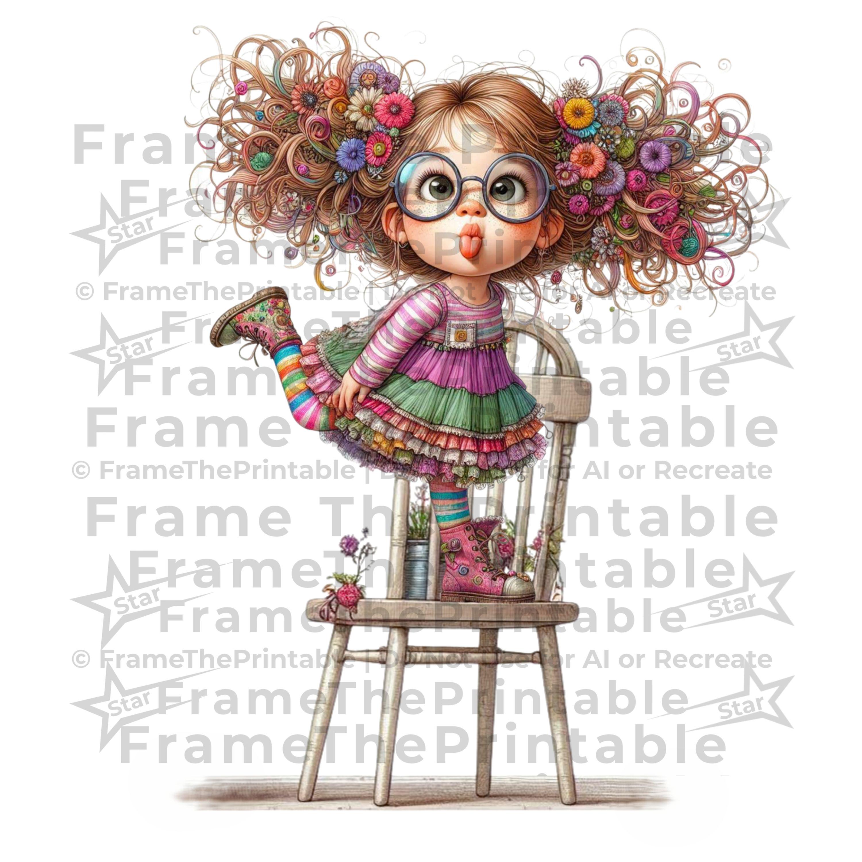 Quirky Girl Clipart With Chair, Cute Mischievous Cartoon Girls 12 PNG ...