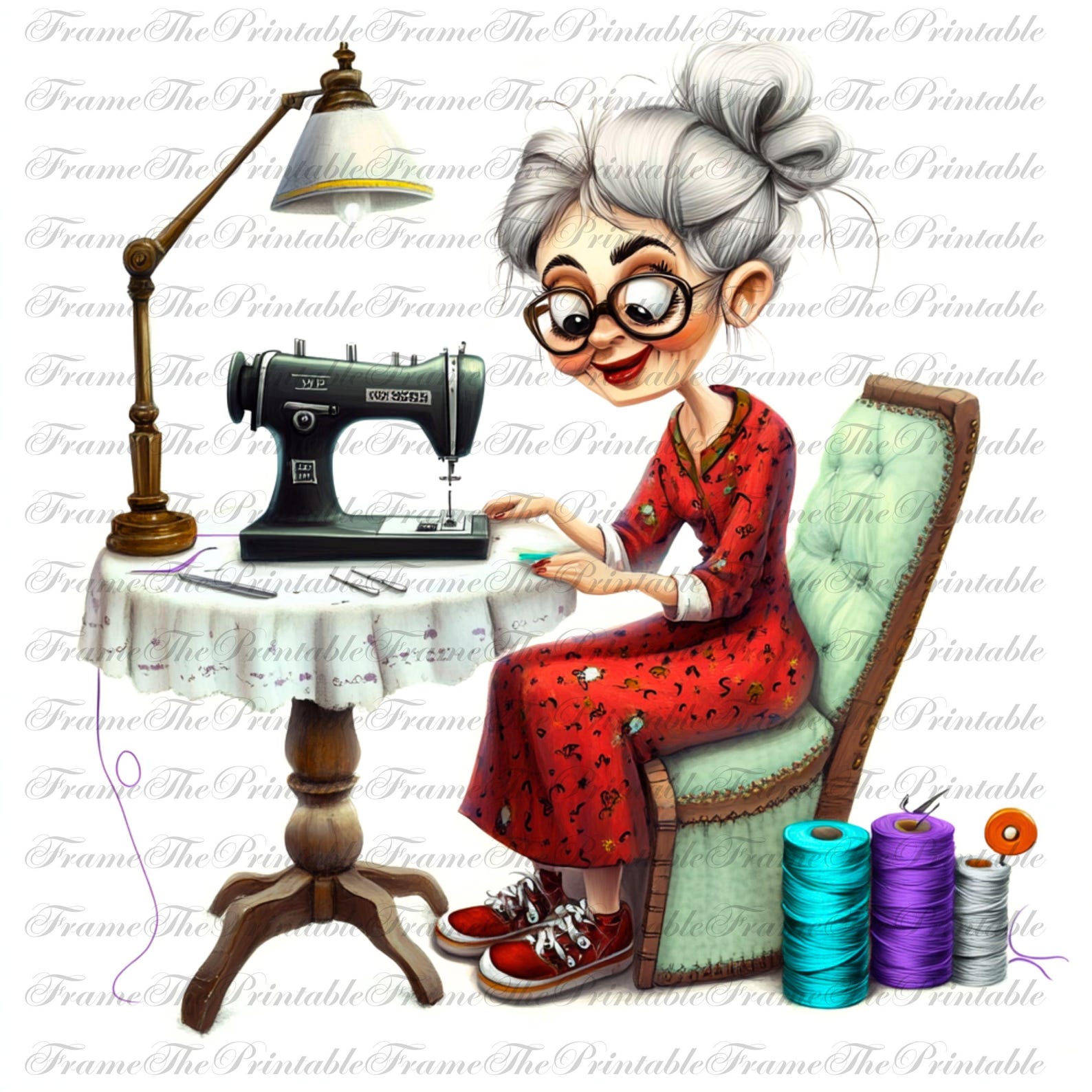 Quirky Seamstress Clipart, Funny Sewer Lady, Quirky Granny Sewing ...