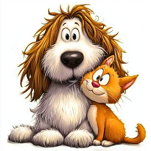 Quirky Animals Friends Dog and Cat Clip Art,watercolour Journaling ...