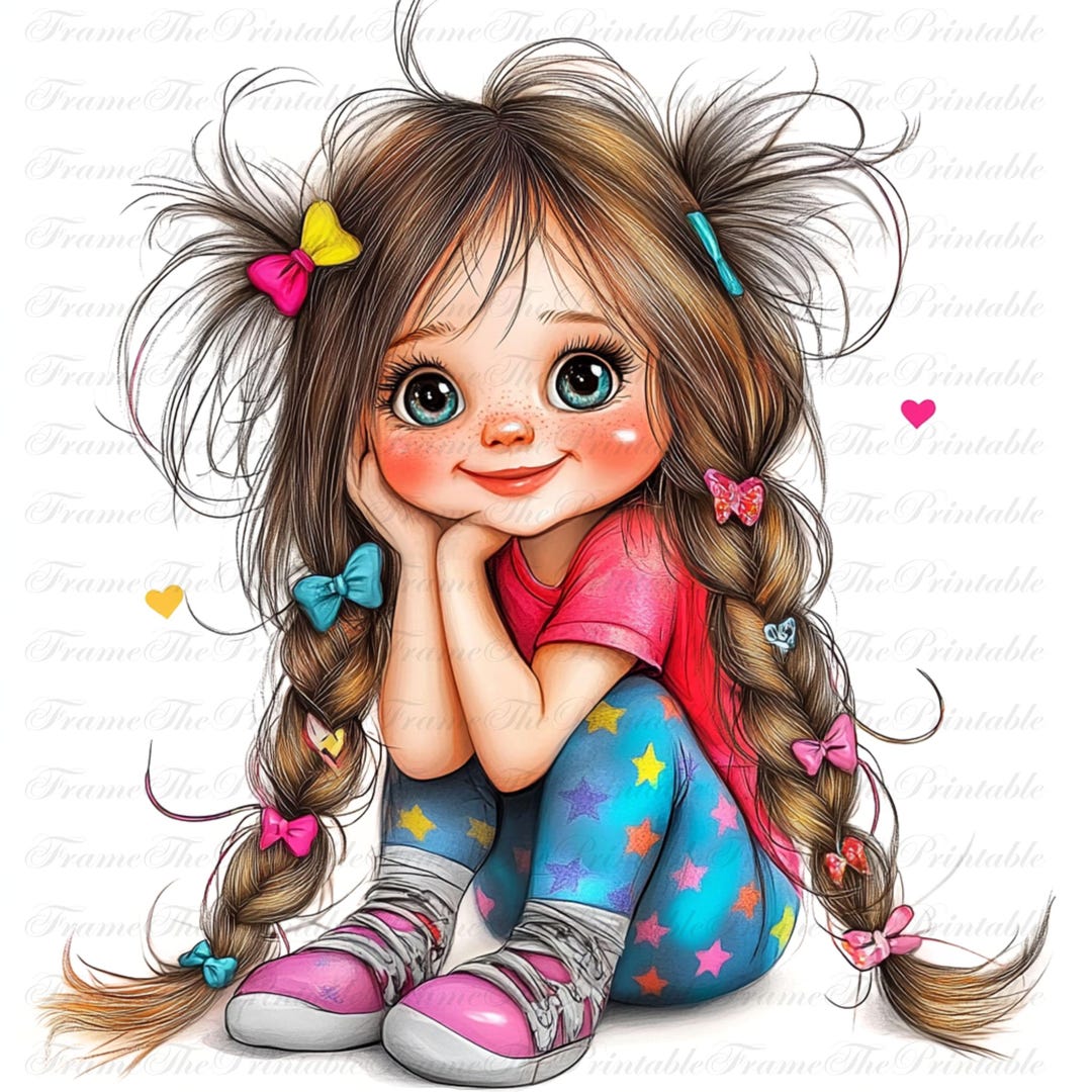 10 Beautiful Cute Little Girls Clip Art, Whimsical Happy Children Art ...