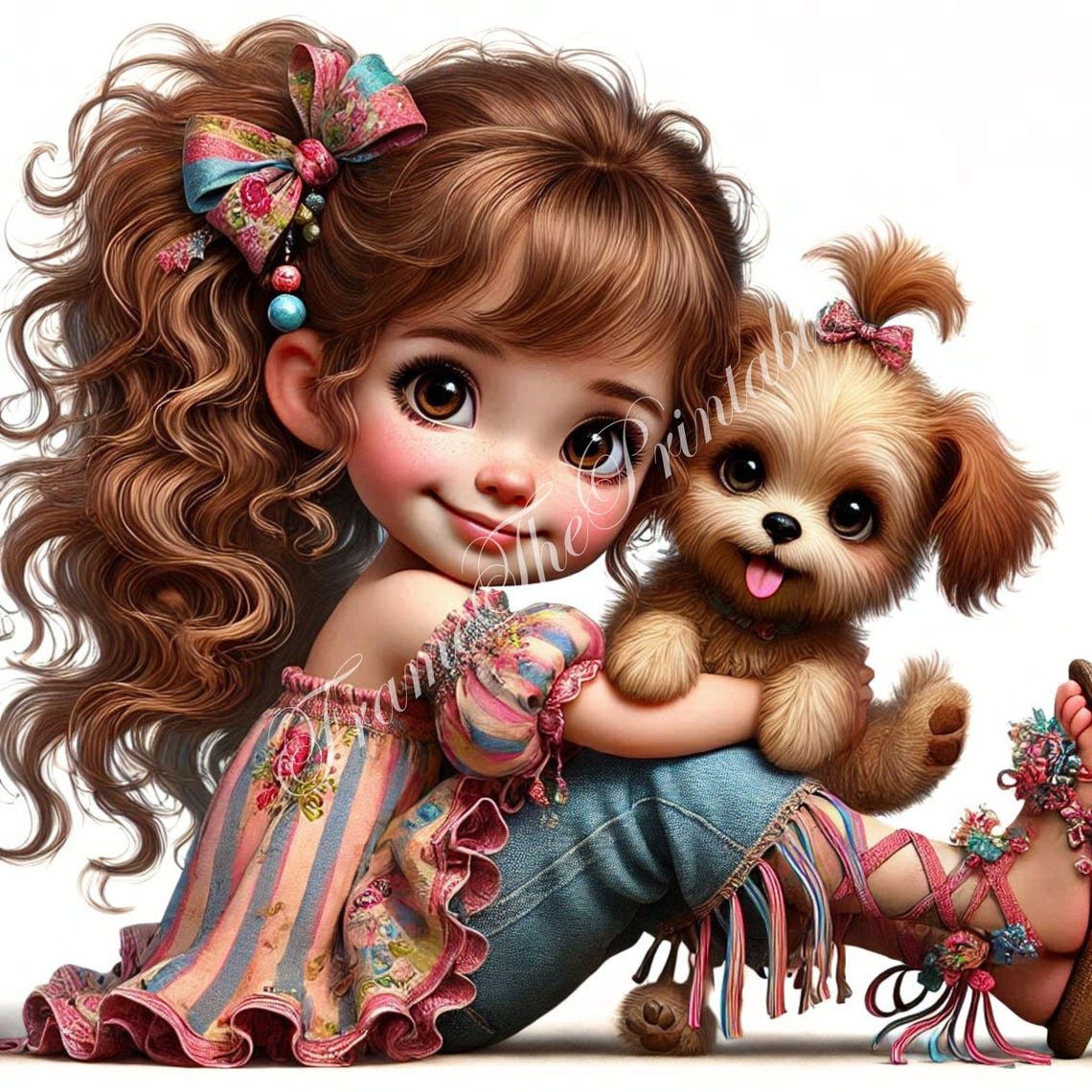 Girl With Puppy Clipart Whimsical Cute Girl With Dog Bundle Watercolour ...