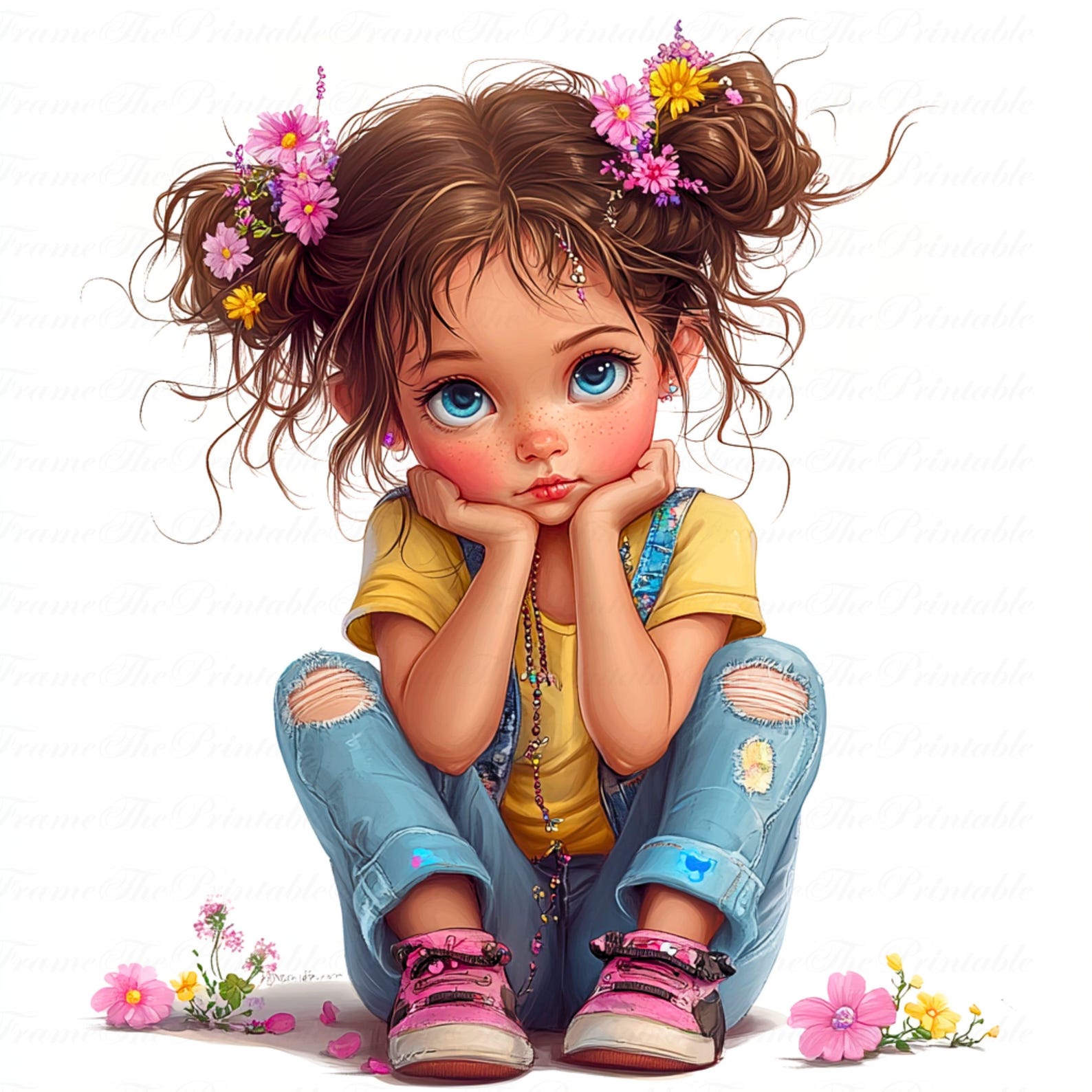 Quirky Little Girls Clip Art, Whimsical Happy Children Art, Digital ...