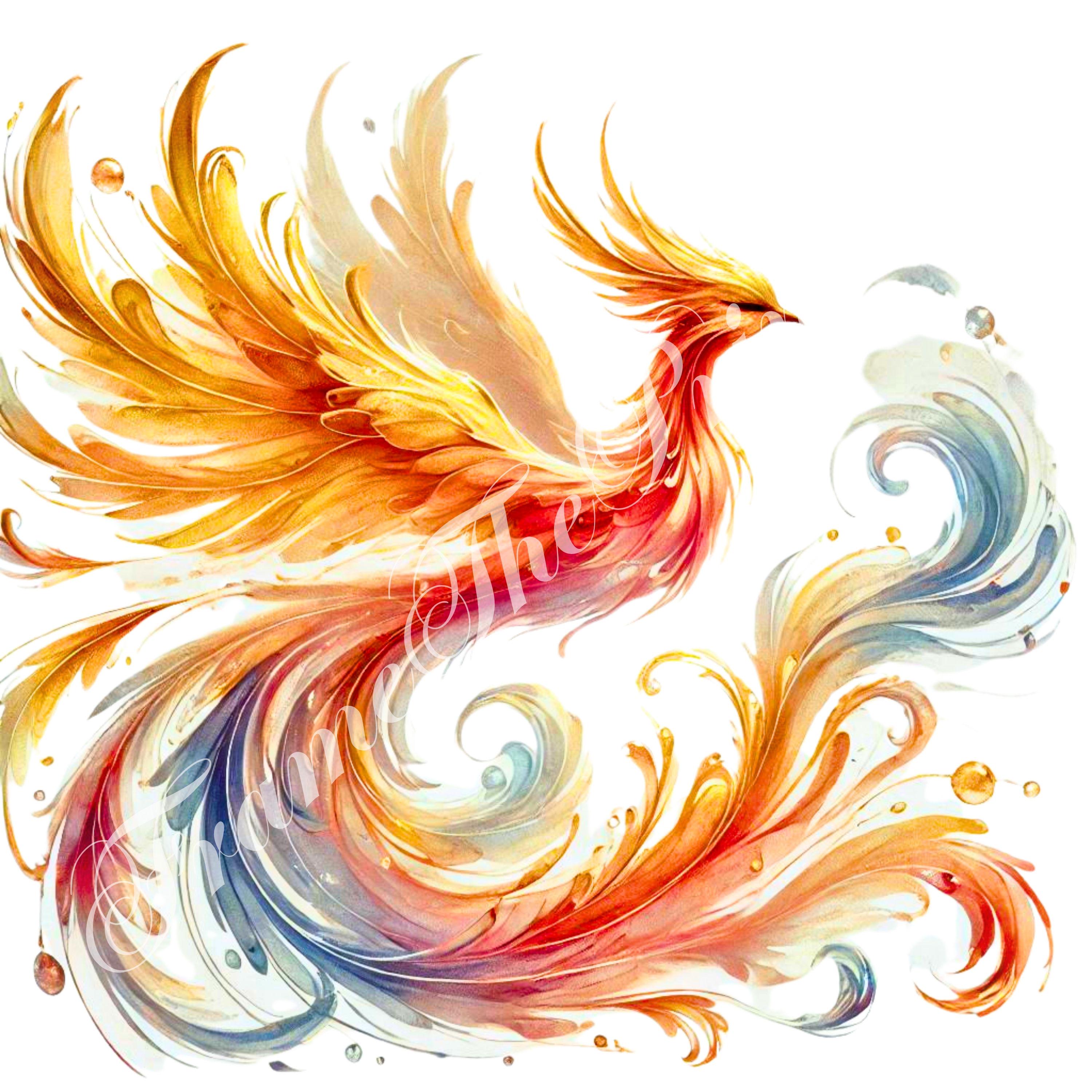 Mythological Phoenix Fire Bird Clipart Whimsical Fantasy Flame Bird ...
