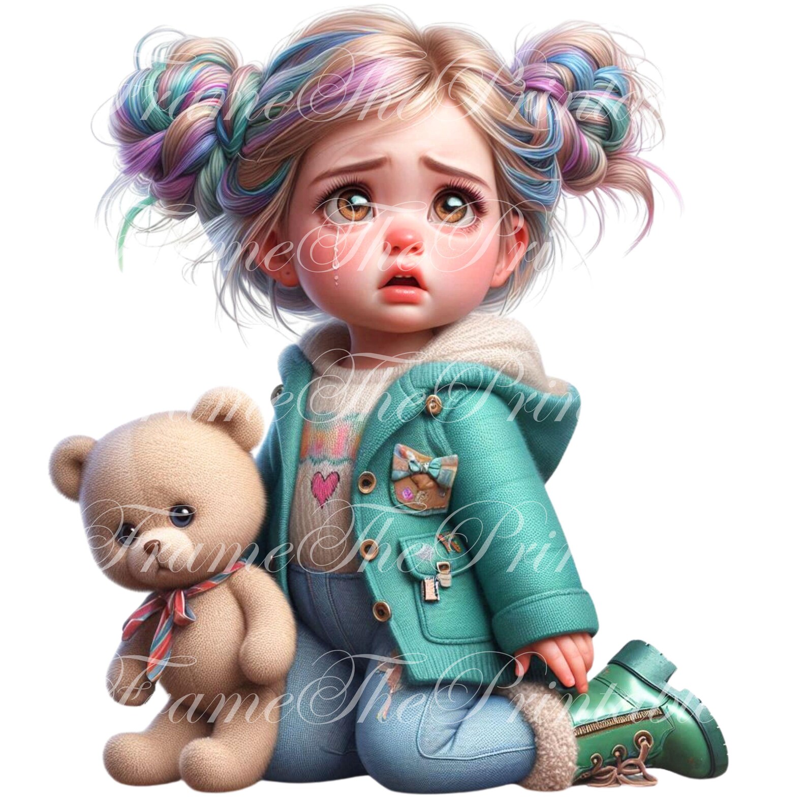 Sad Crying Cute Girl Adorable Illustrations Commercial Use Whimsical ...