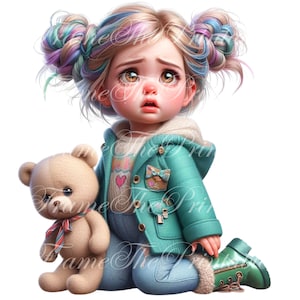 Sad Crying Cute Girl Adorable Illustrations Commercial Use Whimsical ...