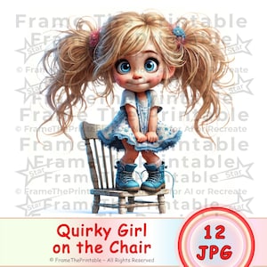 Quirky Girl With a Chair Clipart Whimsical Ephemera Commercial Use ...