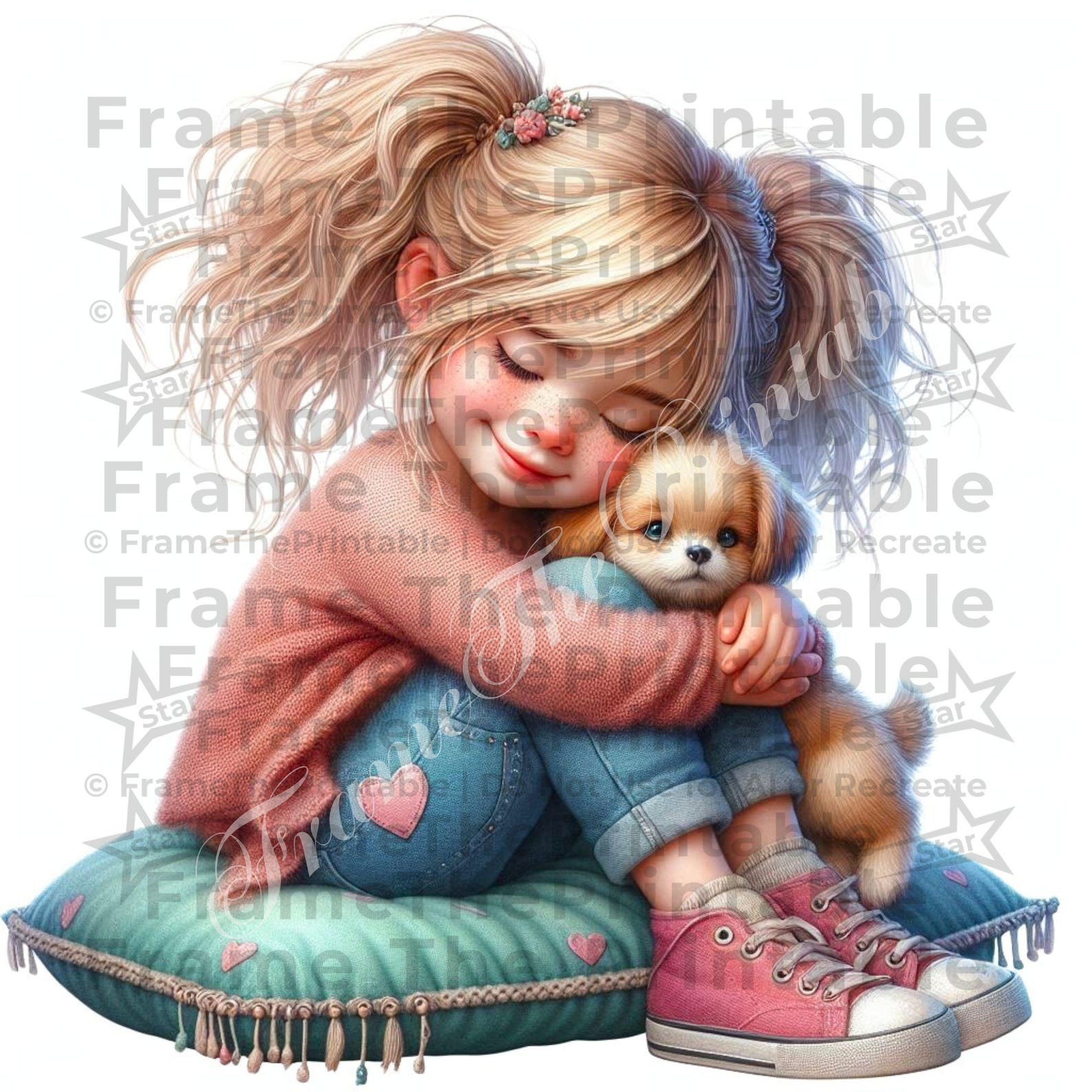 10 Cute Girl With Puppy Clipart, Whimsical Girl With Dog JPG Images ...
