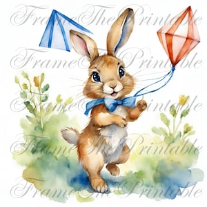 Running Happy Rabbit With a Kite Pictures JPG PNG SVG Cute Funny Rabbit ...