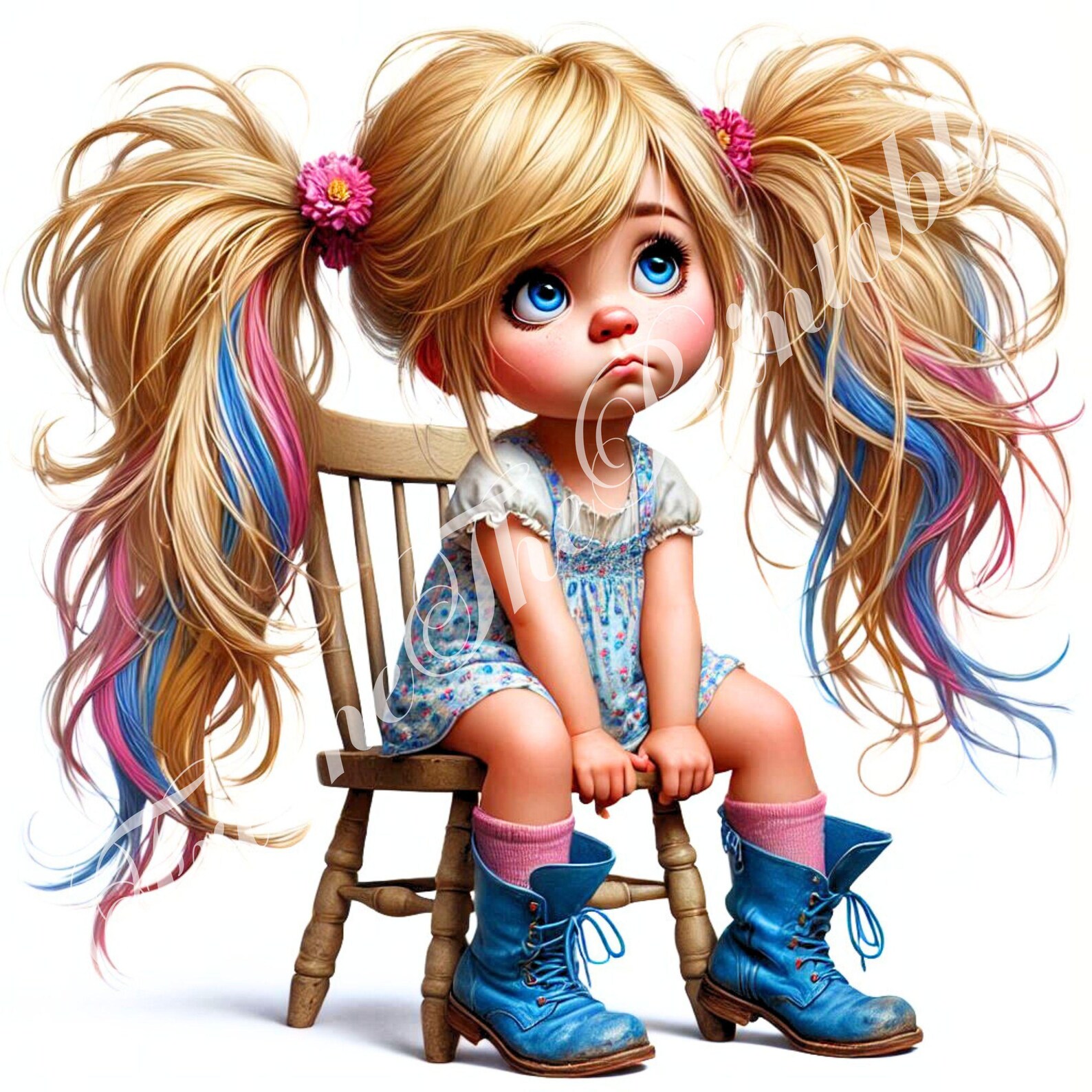 Quirky Girl With a Chair Clipart Whimsical Ephemera Commercial Use ...