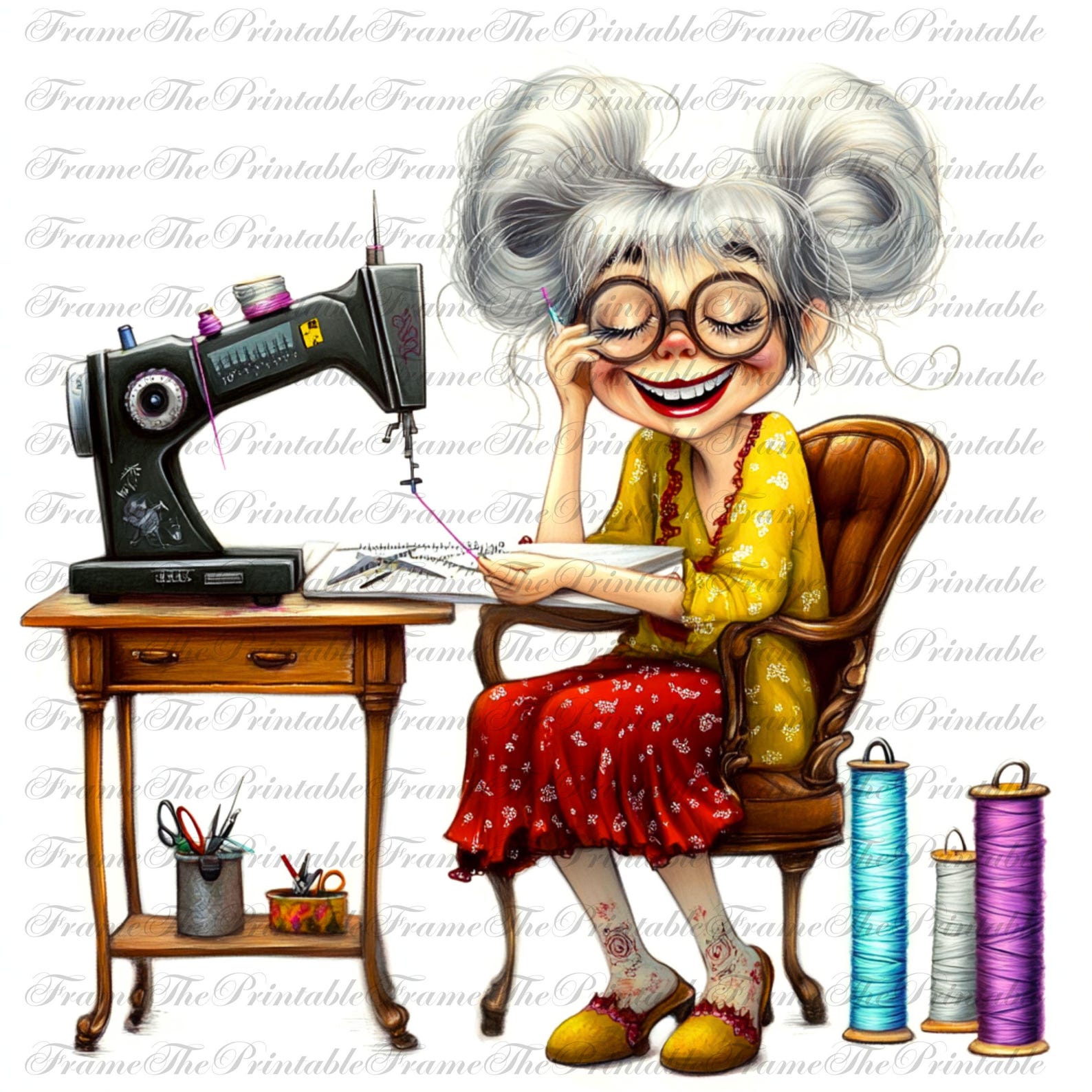 Quirky Seamstress Clipart, Funny Sewer Lady, Quirky Granny Sewing ...
