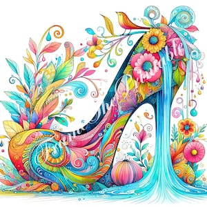 Colourful High Heel Clipart, Boho Shoe High Res, Watercolour Fashion ...