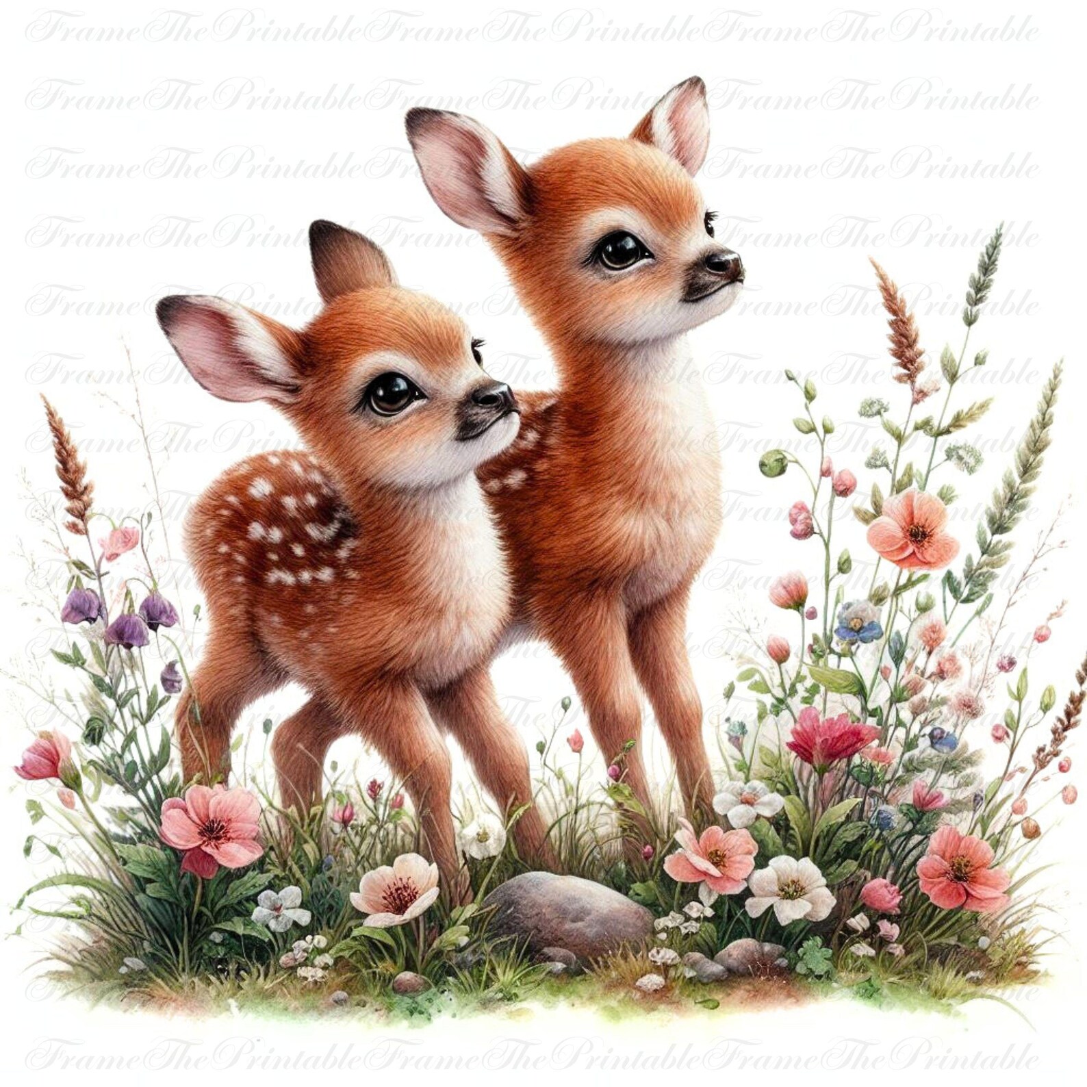 20 Cute Roe in a Floral Grass Clipart, Whimsical Wild Animals Art ...