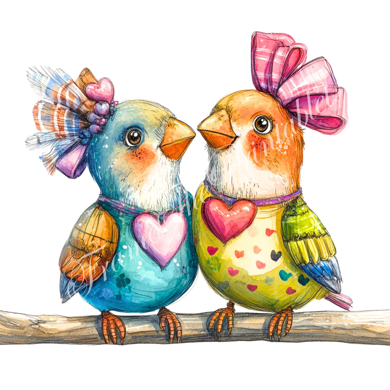 Valentines Birds Love Clipart, Colourful Birds, Whimsical Animals, JPG ...