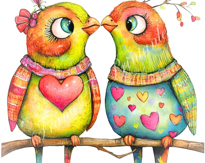 10 Quirky Valentine Birds Clip Art, Watercolor JPG, Junk Journaling ...