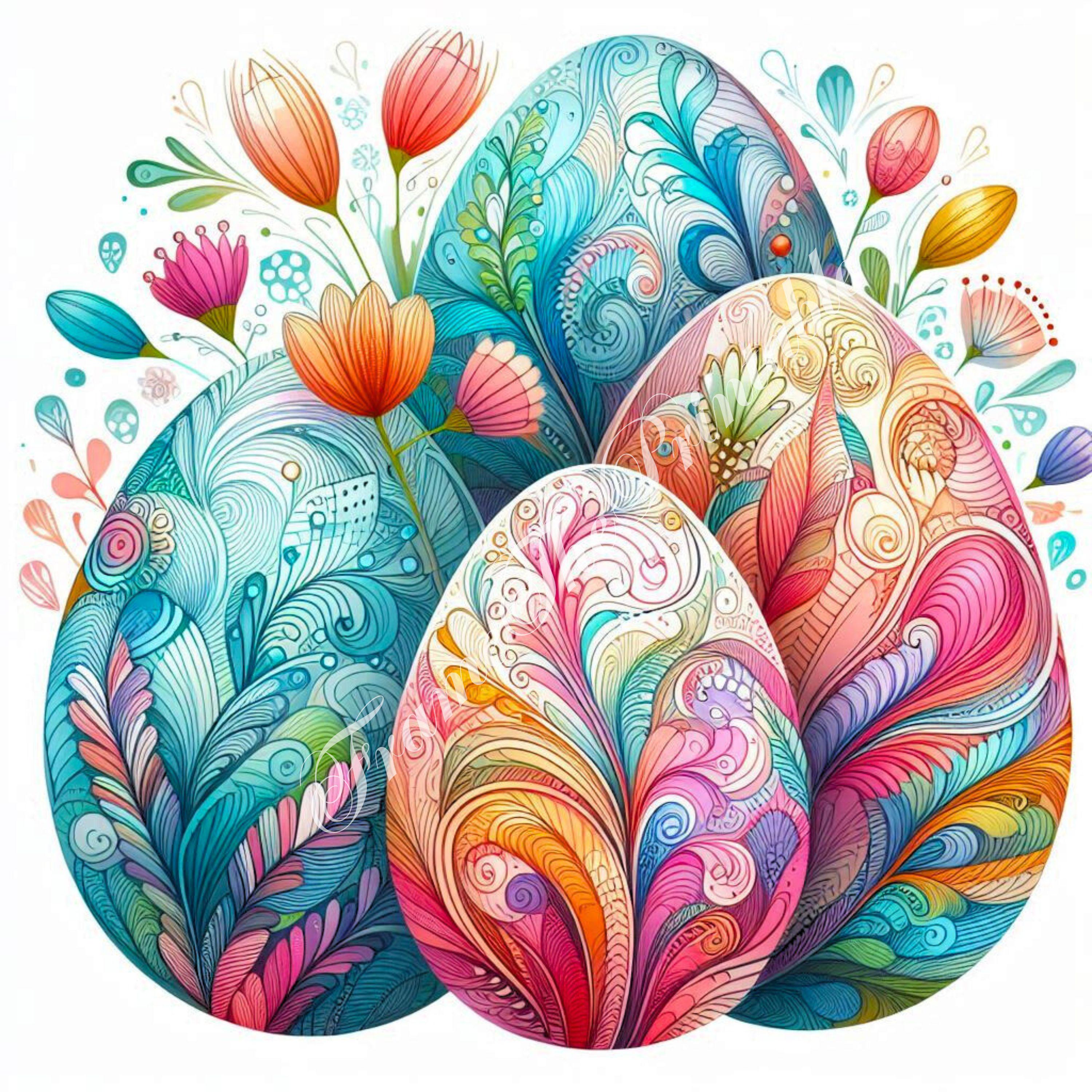 Easter Egg With Flowers Clipart Easter Decoration Whimsical Egg Bundle ...