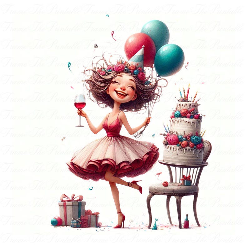 Birthday Girl Party Clipart PNG,18 Fun Illustrations for Cards ...