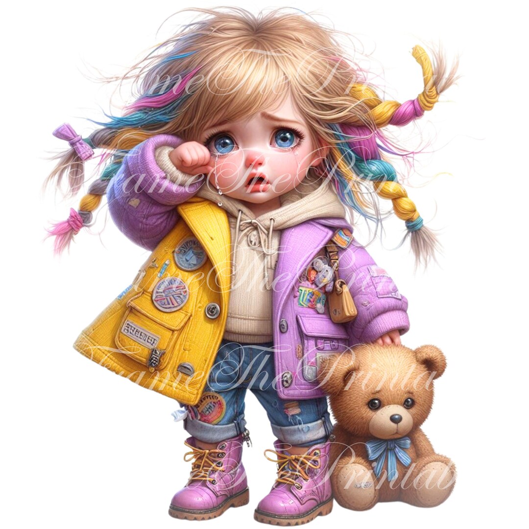 Sad Crying Cute Girl Adorable Illustrations Commercial Use Whimsical ...