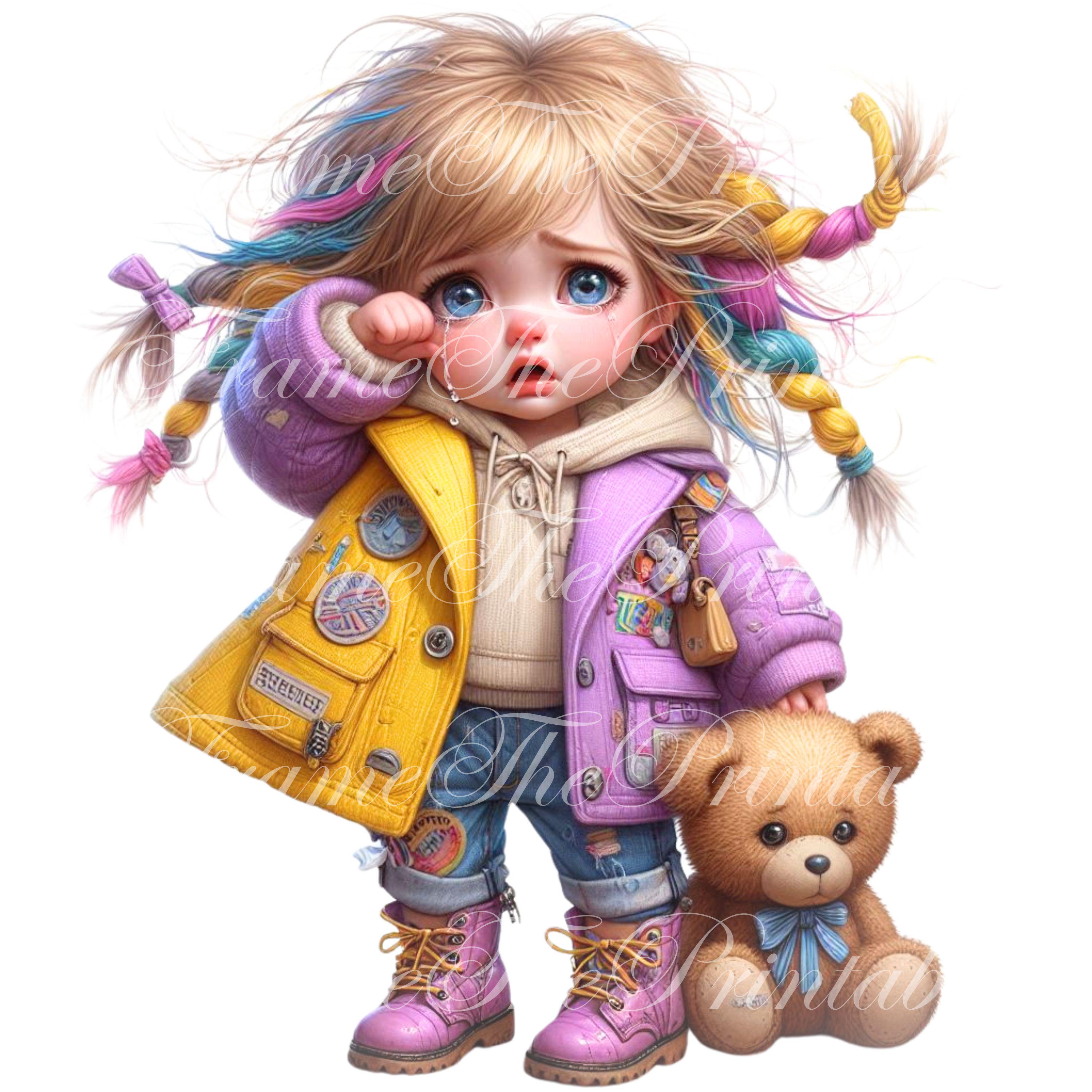 Sad Crying Cute Girl Adorable Illustrations Commercial Use Whimsical ...