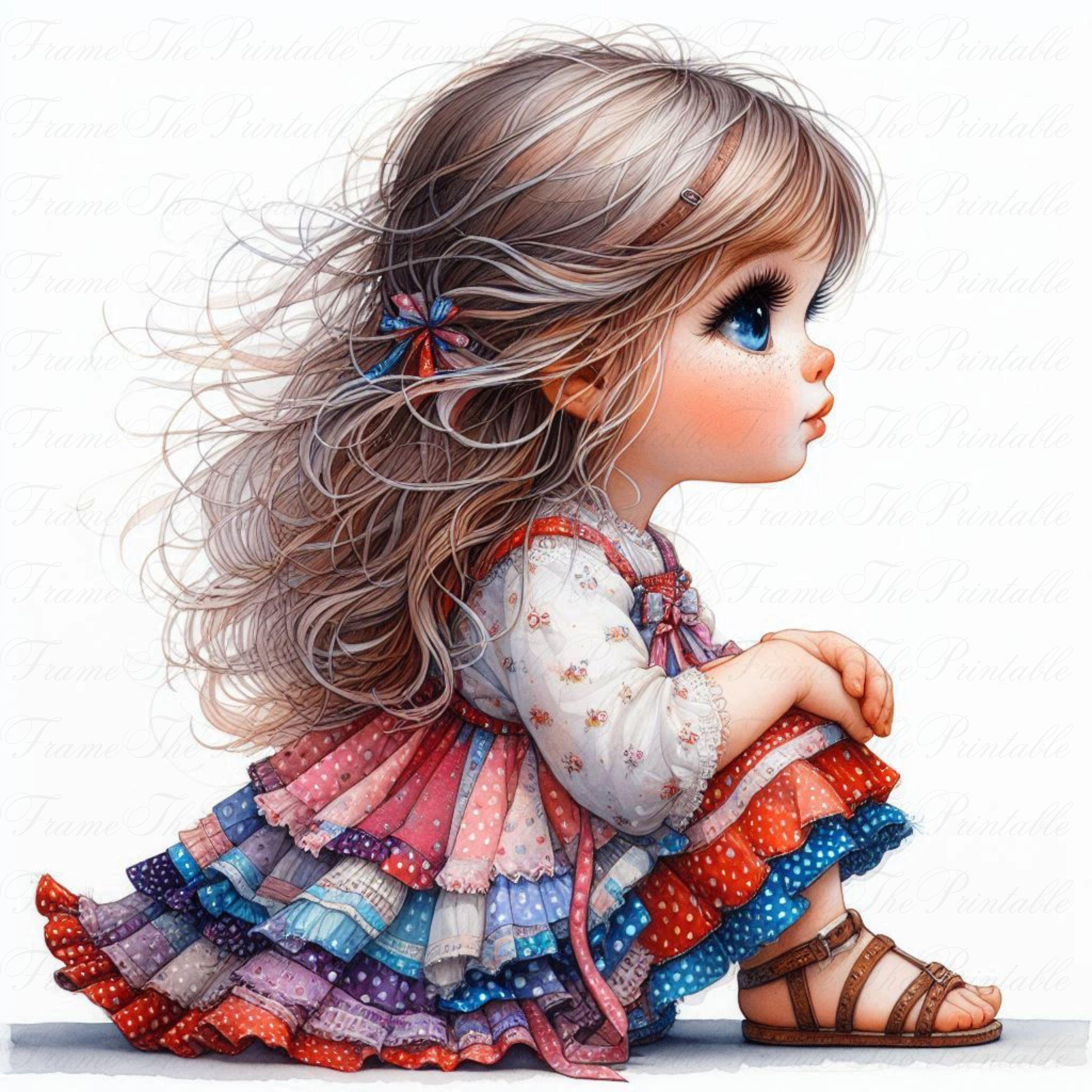 10 Cute Baby Girl Clipart, Watercolour Art Little Girl, Digital ...