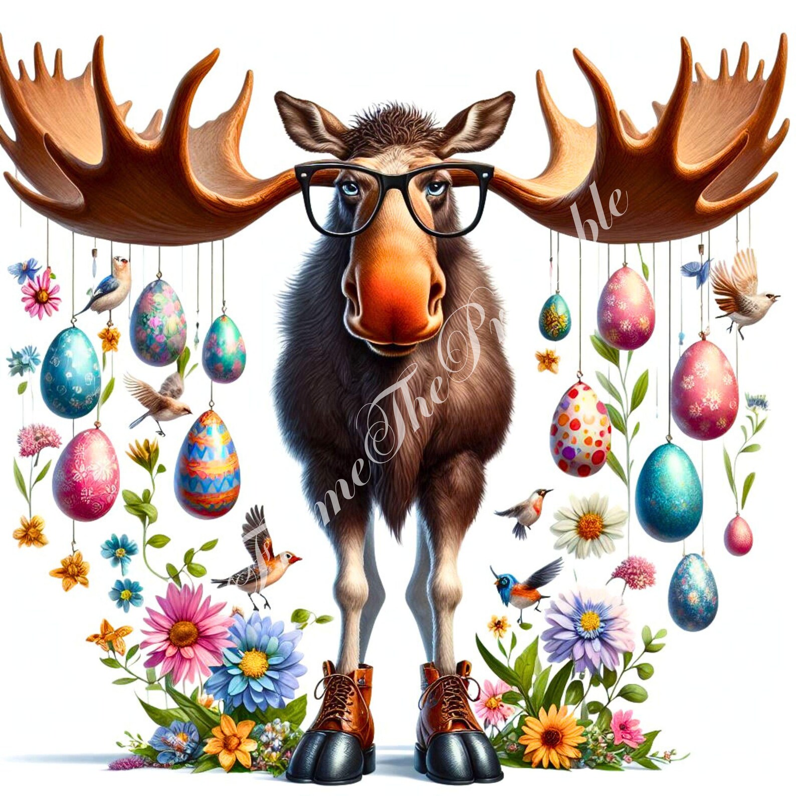Quirky Easter Moose Clipart Set, Funny Whimsical Animals for Cards ...