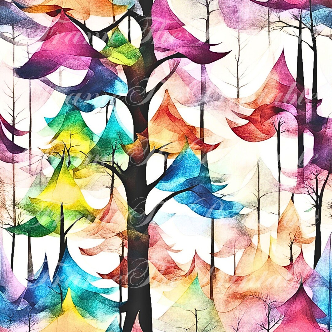 Multicolour Magic Fantasy Forest Trees Clip Art 4 Shades Watercolour ...