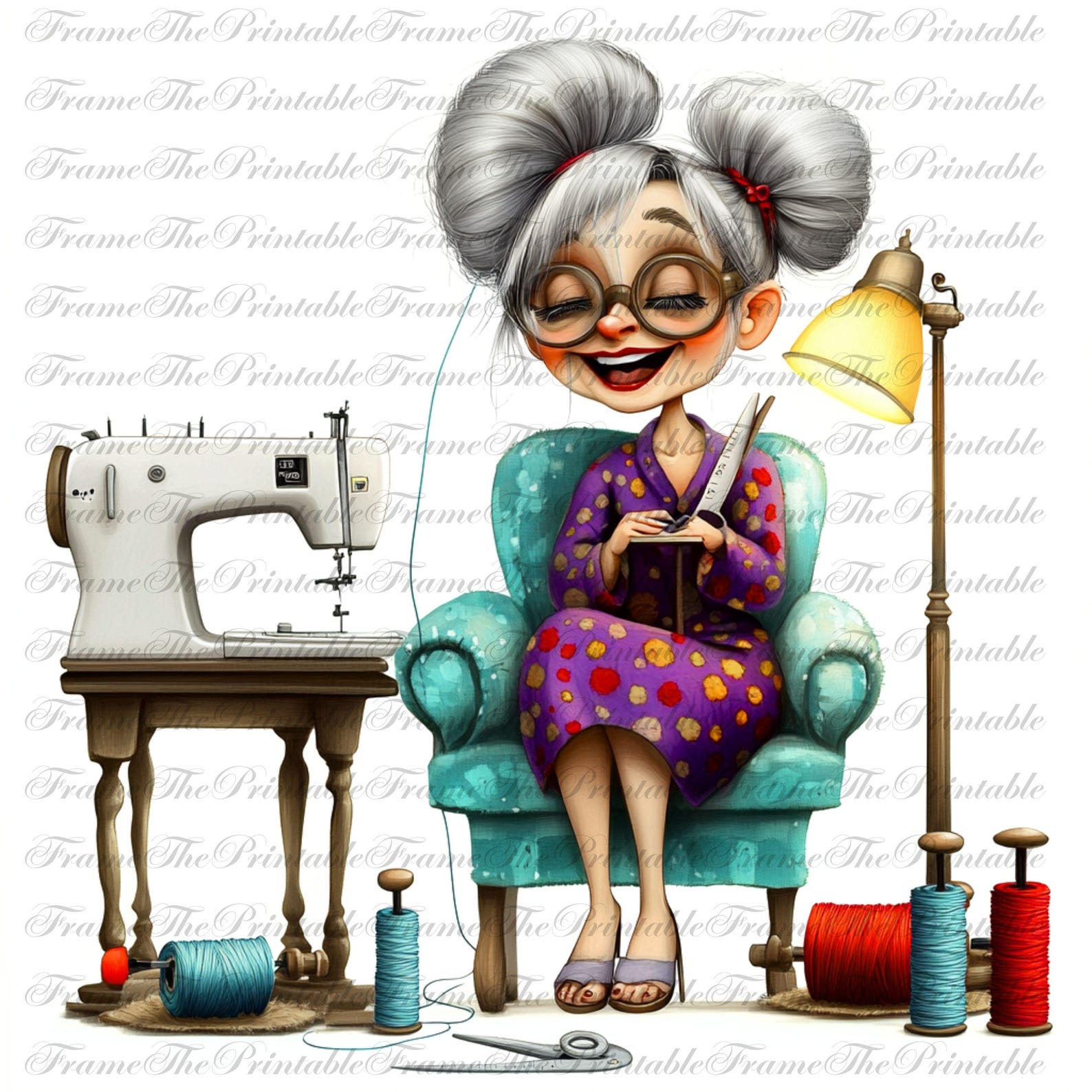 Quirky Seamstress Clipart, Funny Sewer Lady, Quirky Granny Sewing ...