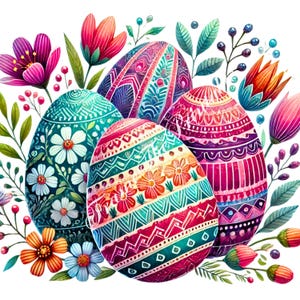 Easter Egg With Flowers Clipart Easter Decoration Whimsical Egg Bundle ...