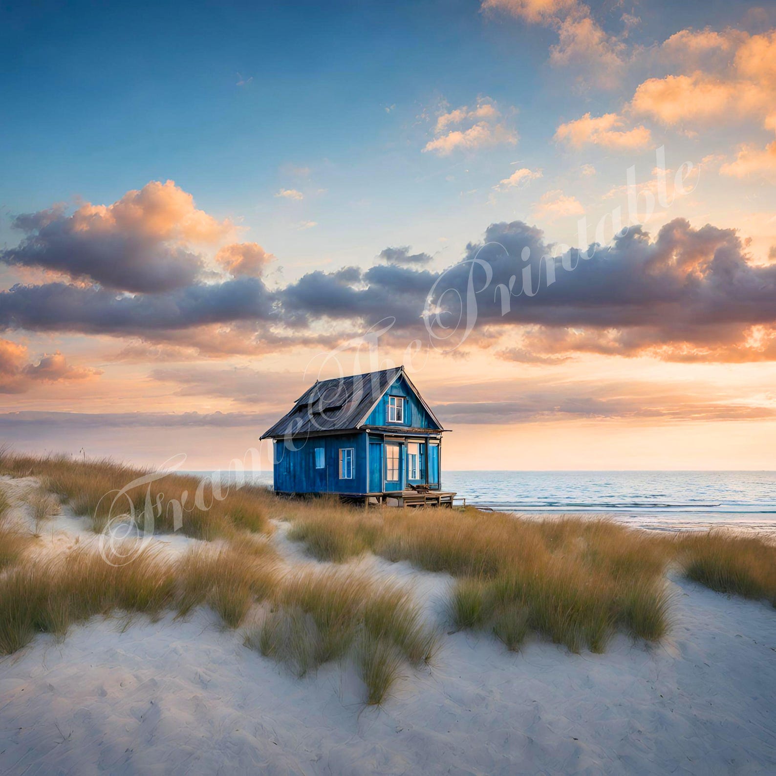 Seaside and Old Cottage Landscape Clipart, Ocean Beach Scene High ...