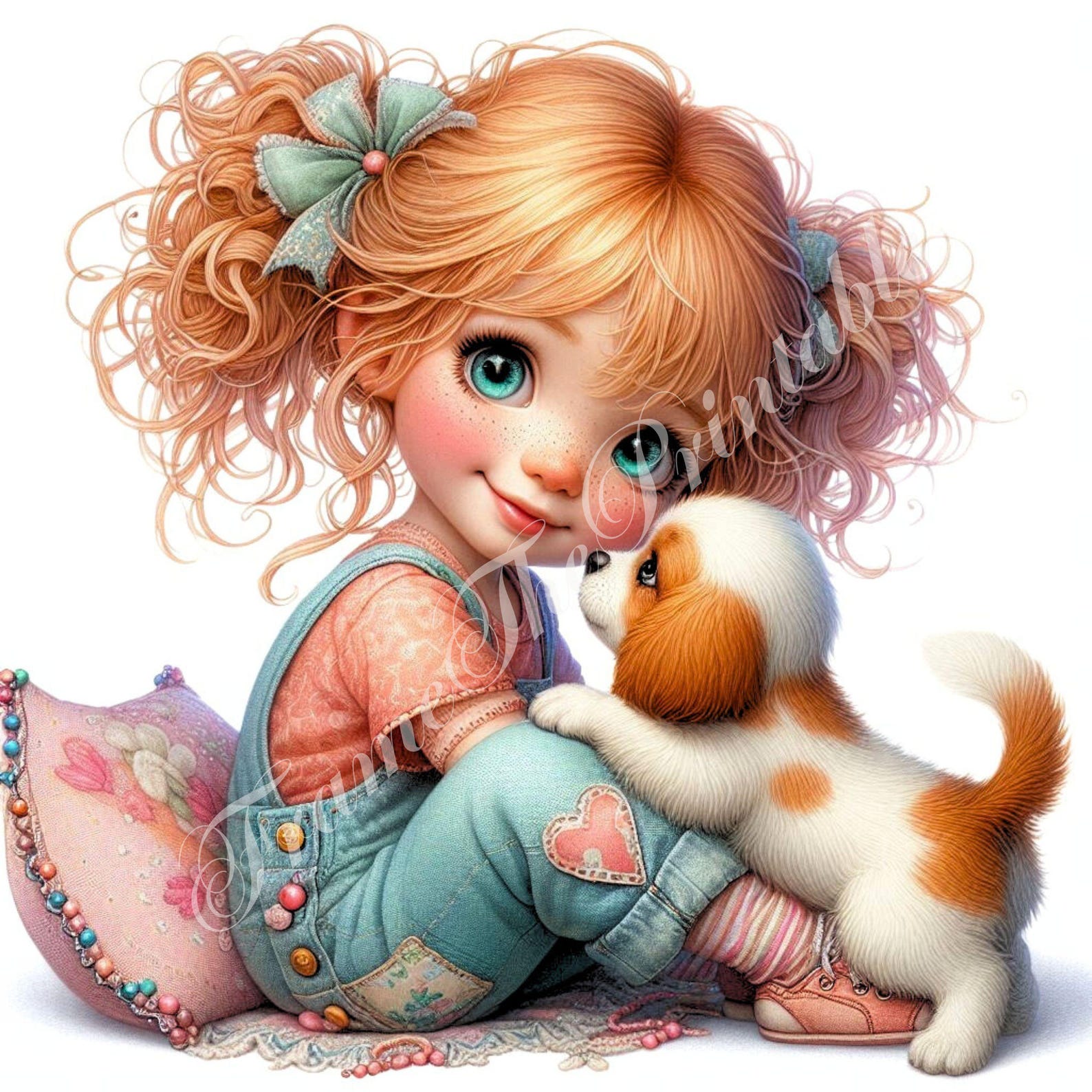 10 Cute Girl With Puppy Clipart, Whimsical Girl With Dog JPG Images ...