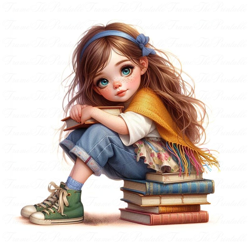 Cute Girl Reading Clipart, Book Lover PNG Bundle, School Girl ...