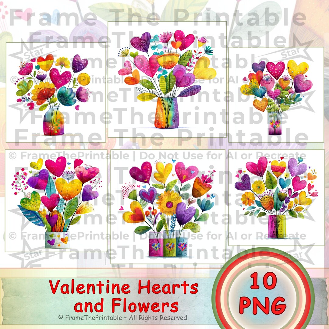 Valentine Hearts Clipart Set Floral Fantasy Illustrations for Crafts ...