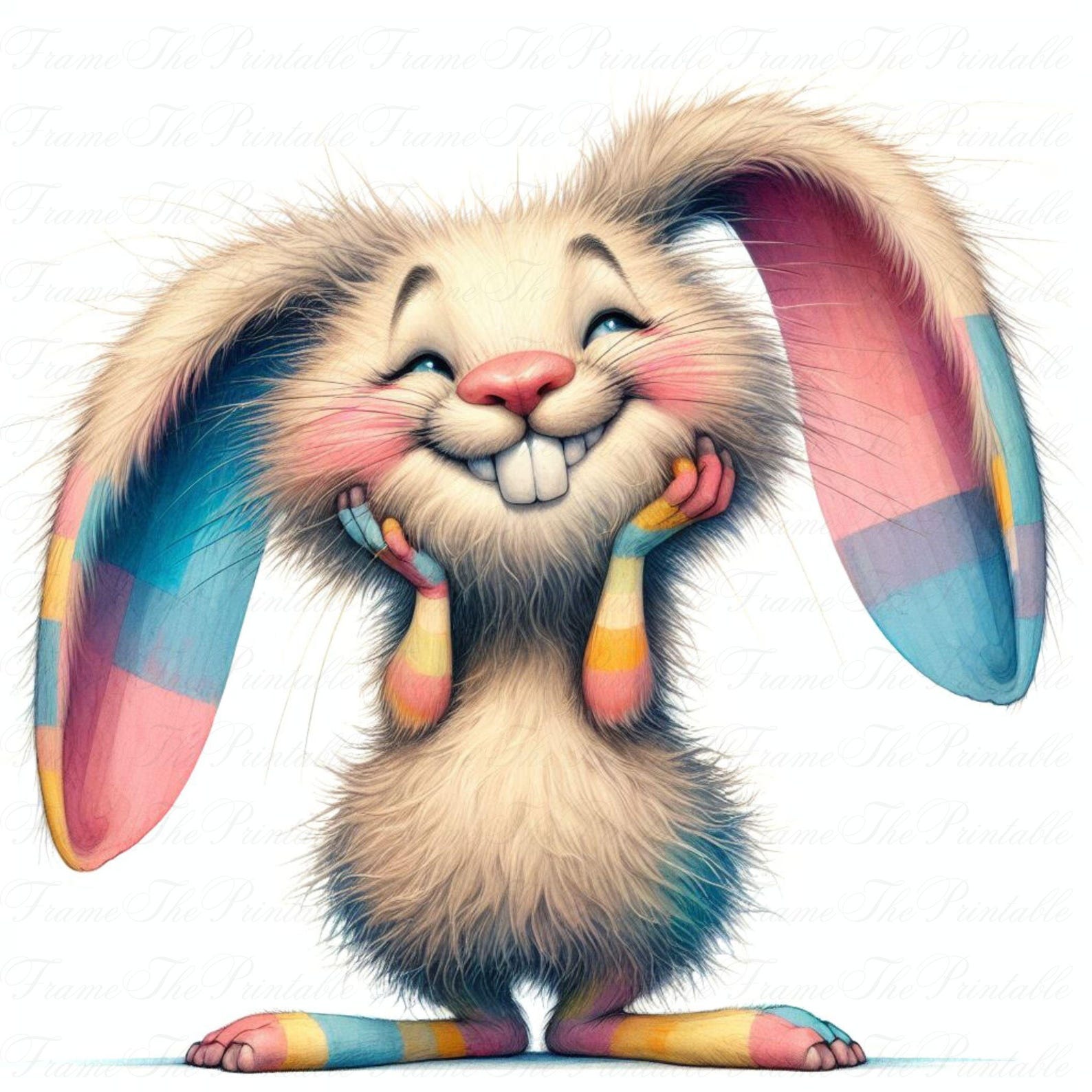 Quirky Rabbit Clipart, Watercolour Animal PNG, Junk Journaling Funny ...