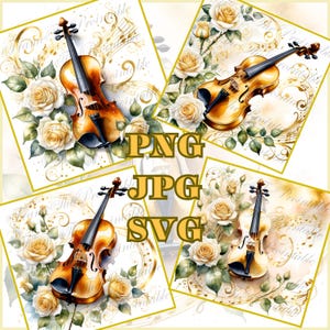 Gold Vintage Violin With Rose SVG PNG JPG 16 Picture Printable Card ...