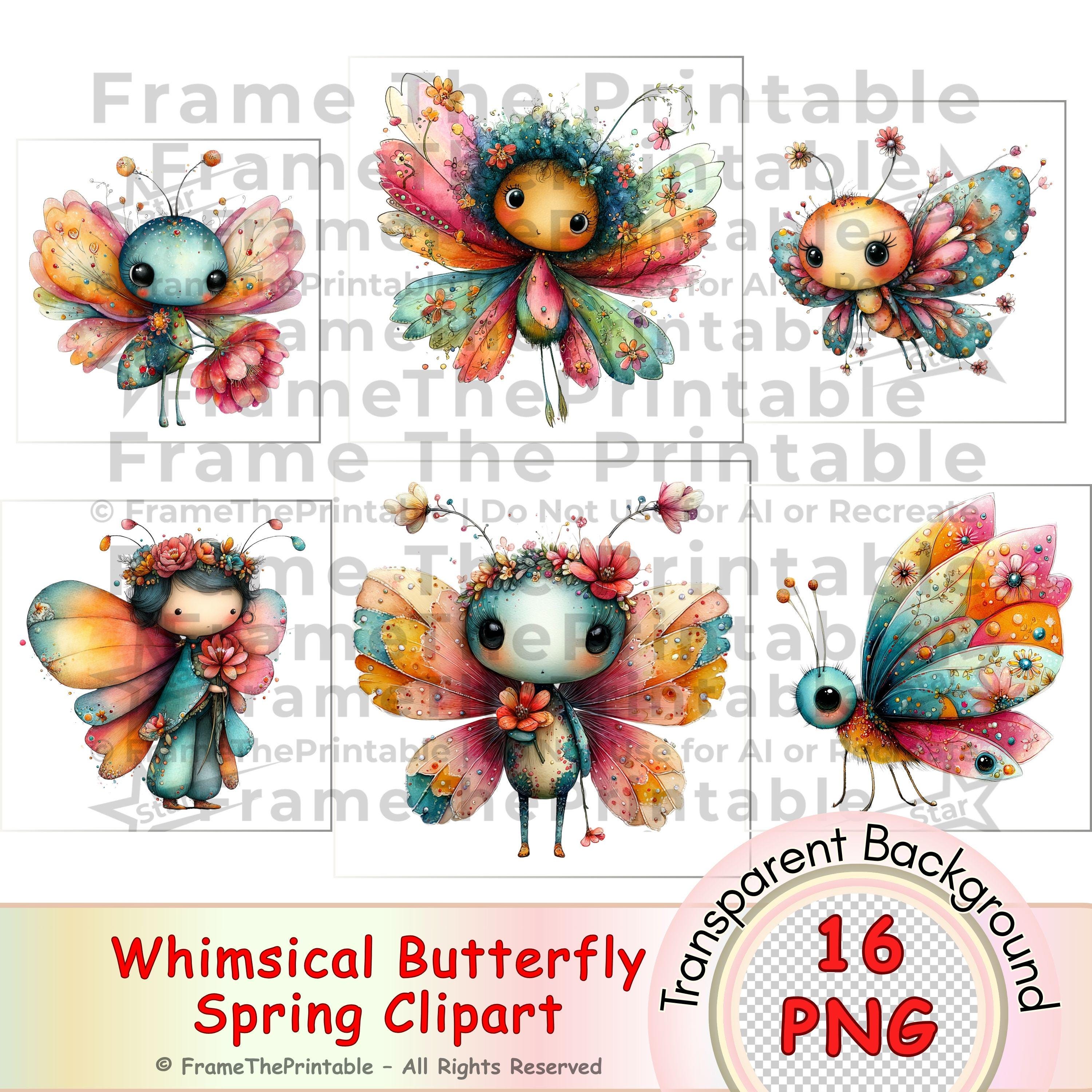 Whimsical Spring Butterfly Clipart, Cute Watercolor Fairy Butterflies ...