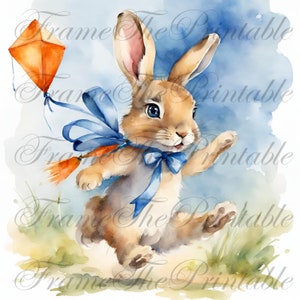 Running Happy Rabbit With a Kite Pictures JPG PNG SVG Cute Funny Rabbit ...