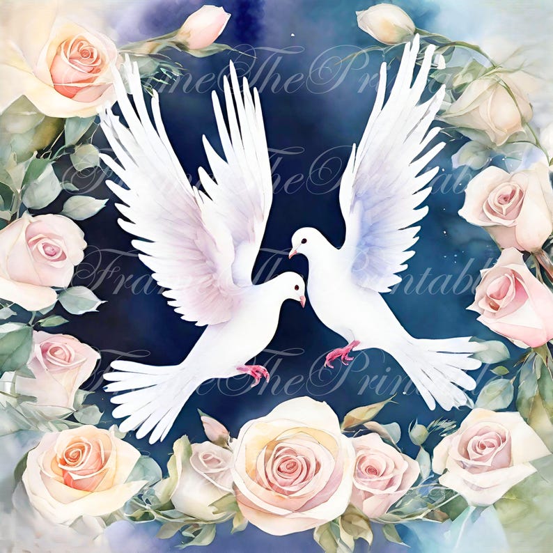 Wedding Dove Clipart Bundle PNG, 13 White Doves With Roses, Romantic ...