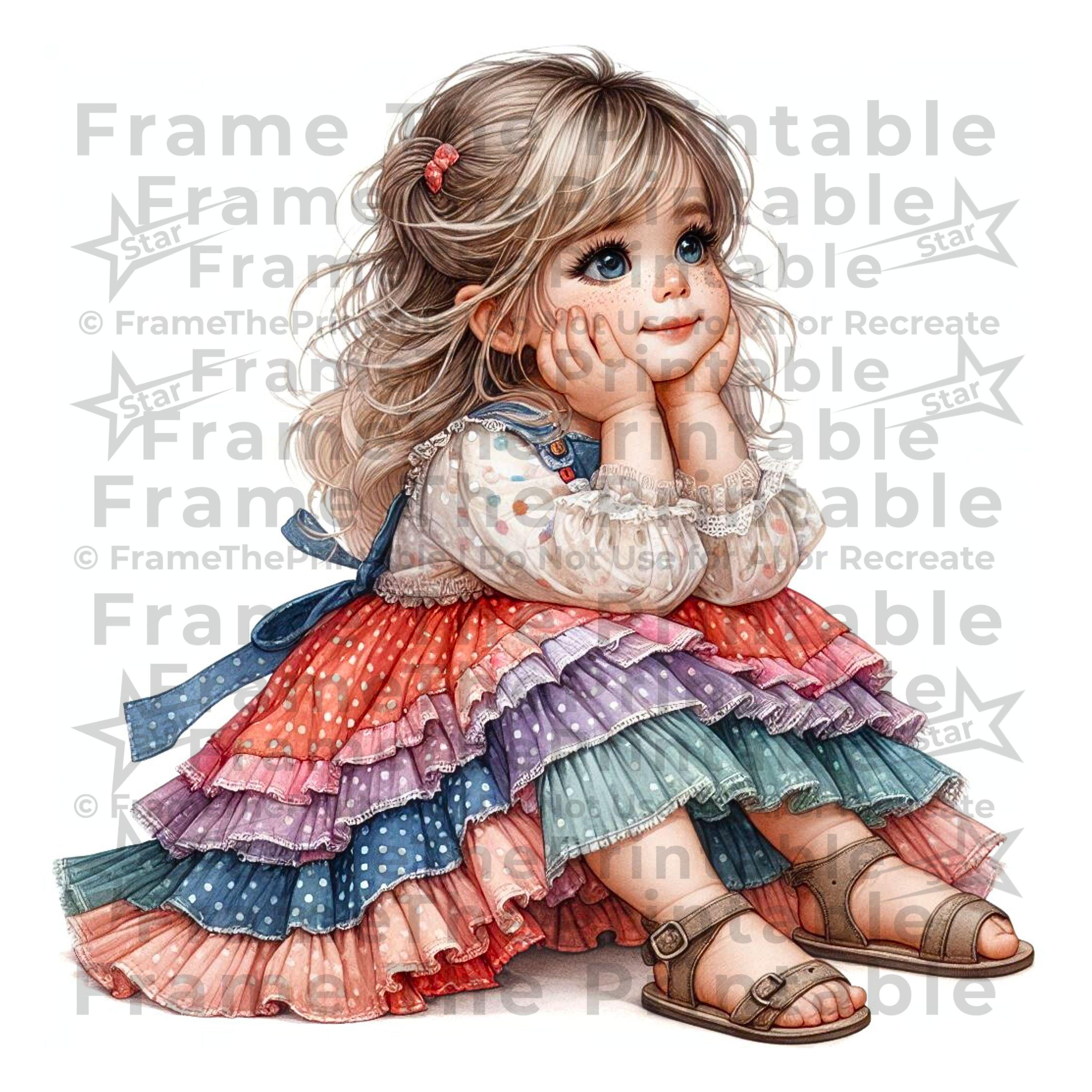 Whimsical Girl Clipart With Polka Dot Dress Cute Child Illustration PNG ...
