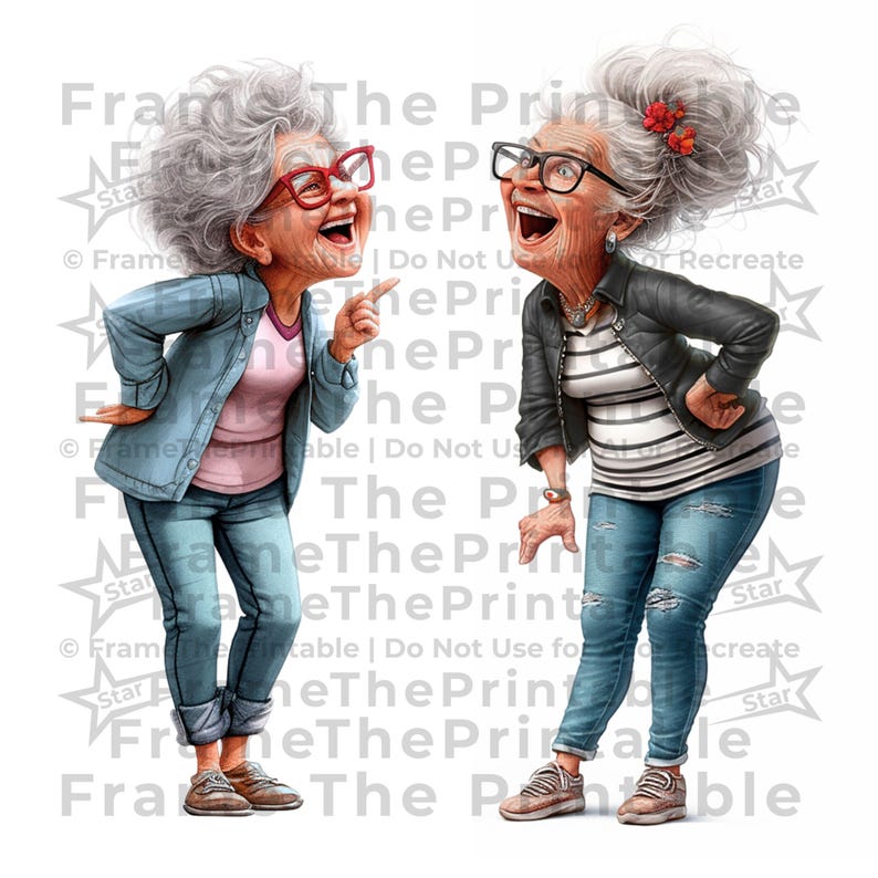 Funny Ladies Happy Friends Clipart Whimsical Senior Women Friendship ...