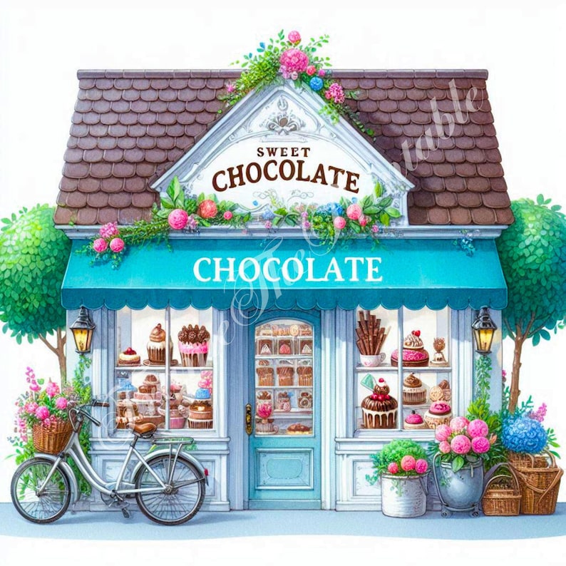 Chocolate Shop Vintage Style Clipart, 10 High Res Watercolour JPG ...