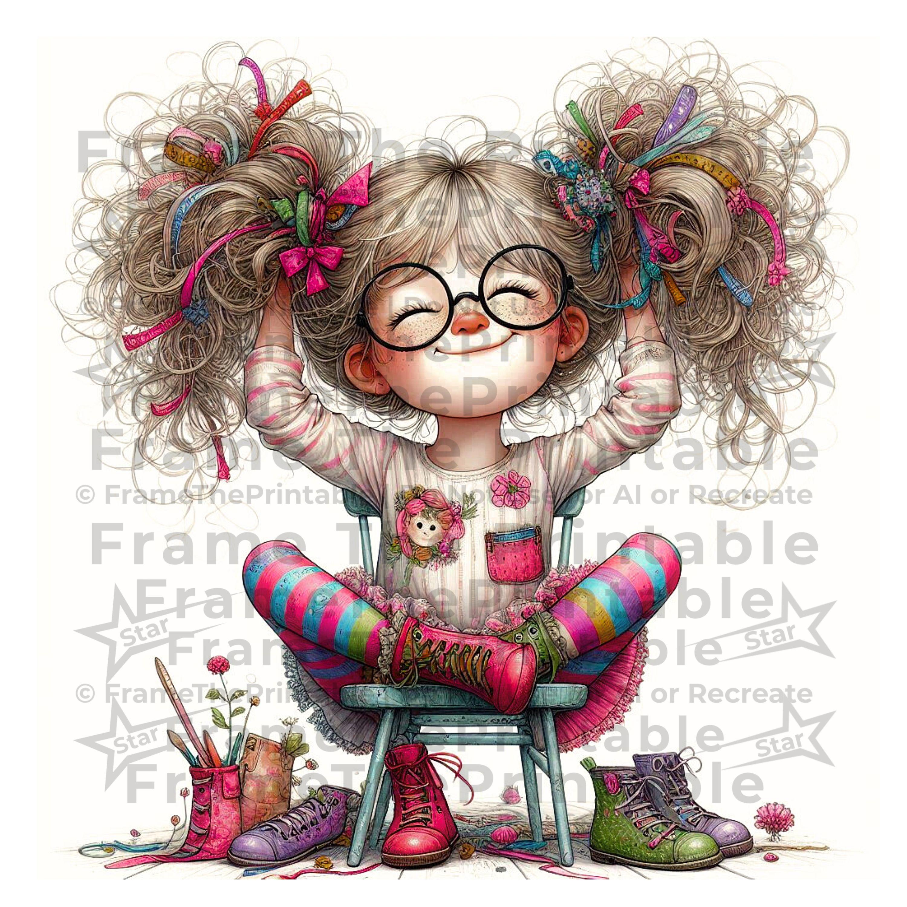 Quirky Girl Clipart With Chair, Cute Mischievous Cartoon Girls 12 PNG ...