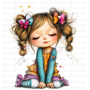 10 Beautiful Cute Little Girls Clip Art, Whimsical Happy Children Art ...