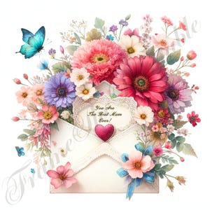 Mother's Day Flowers With Envelope Card Clipart, Gift for Best Mum Ever ...