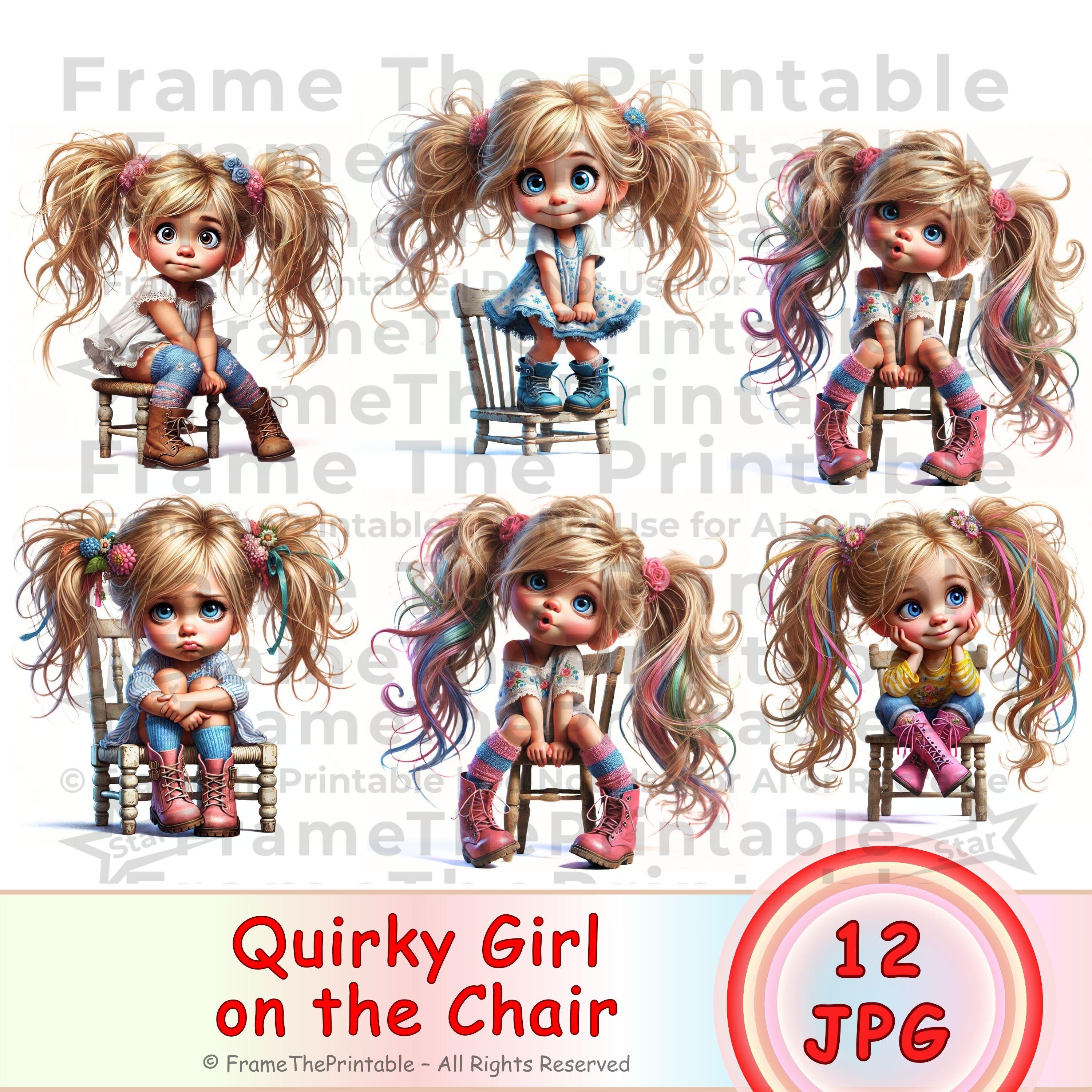 Quirky Girl With a Chair Clipart Whimsical Ephemera Commercial Use ...